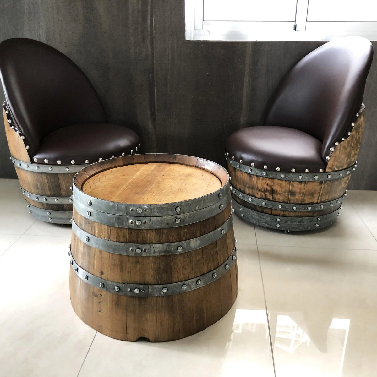 OBARREL 2-Chair Half-Barrel Table Set - BARREL FURNITURE - Oak Wood ...