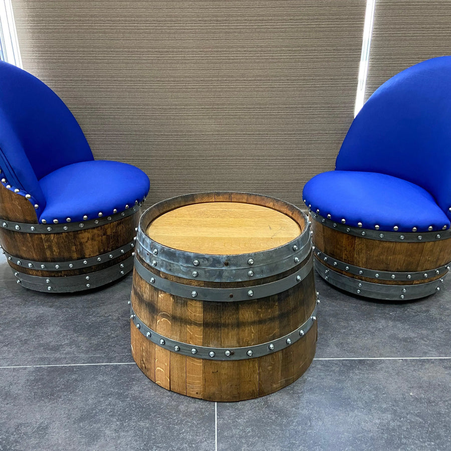 2-Chair Half-Barrel Table Set - Oak Wood Wine Barrels