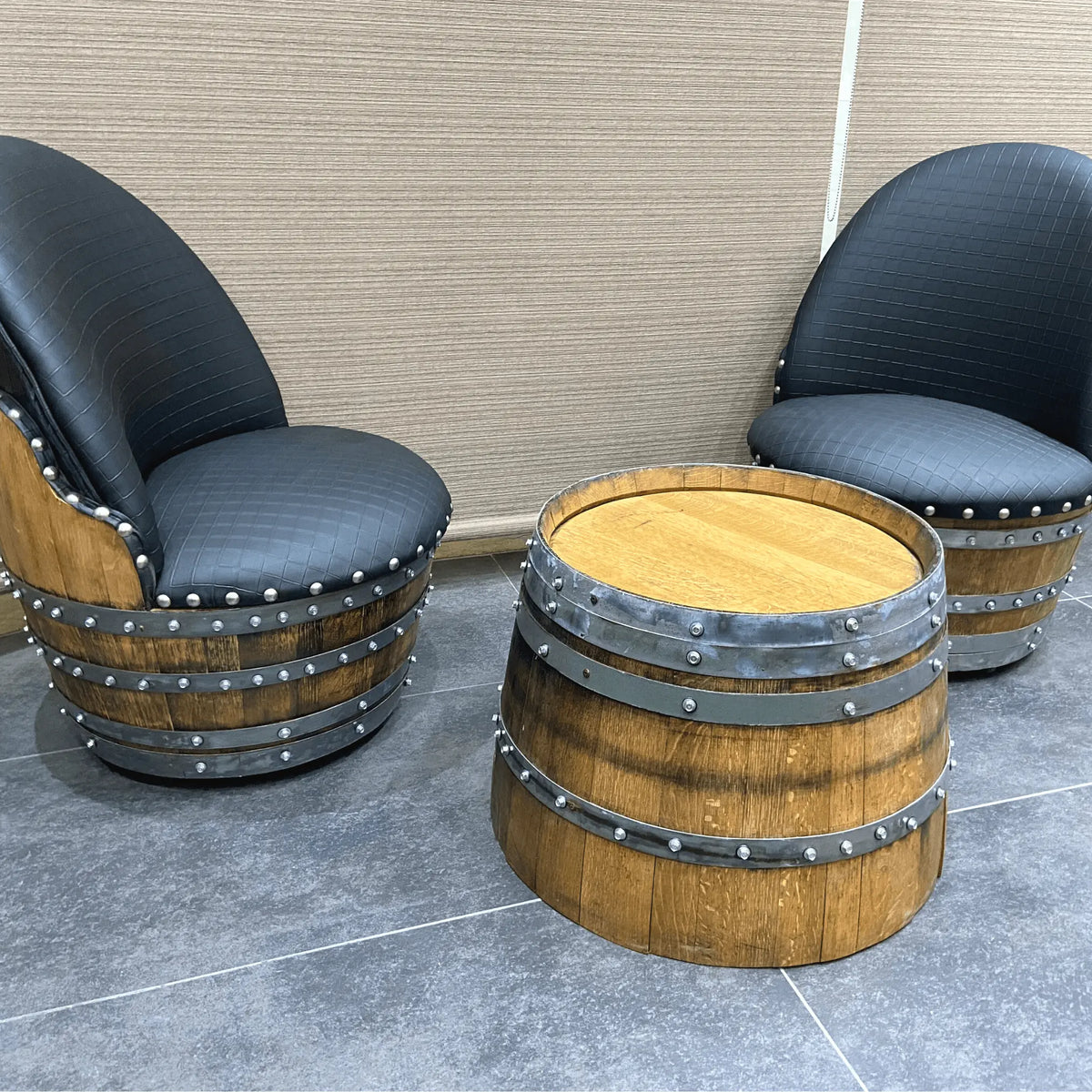 2-Chair Half-Barrel Table Set - Oak Wood Wine Barrels