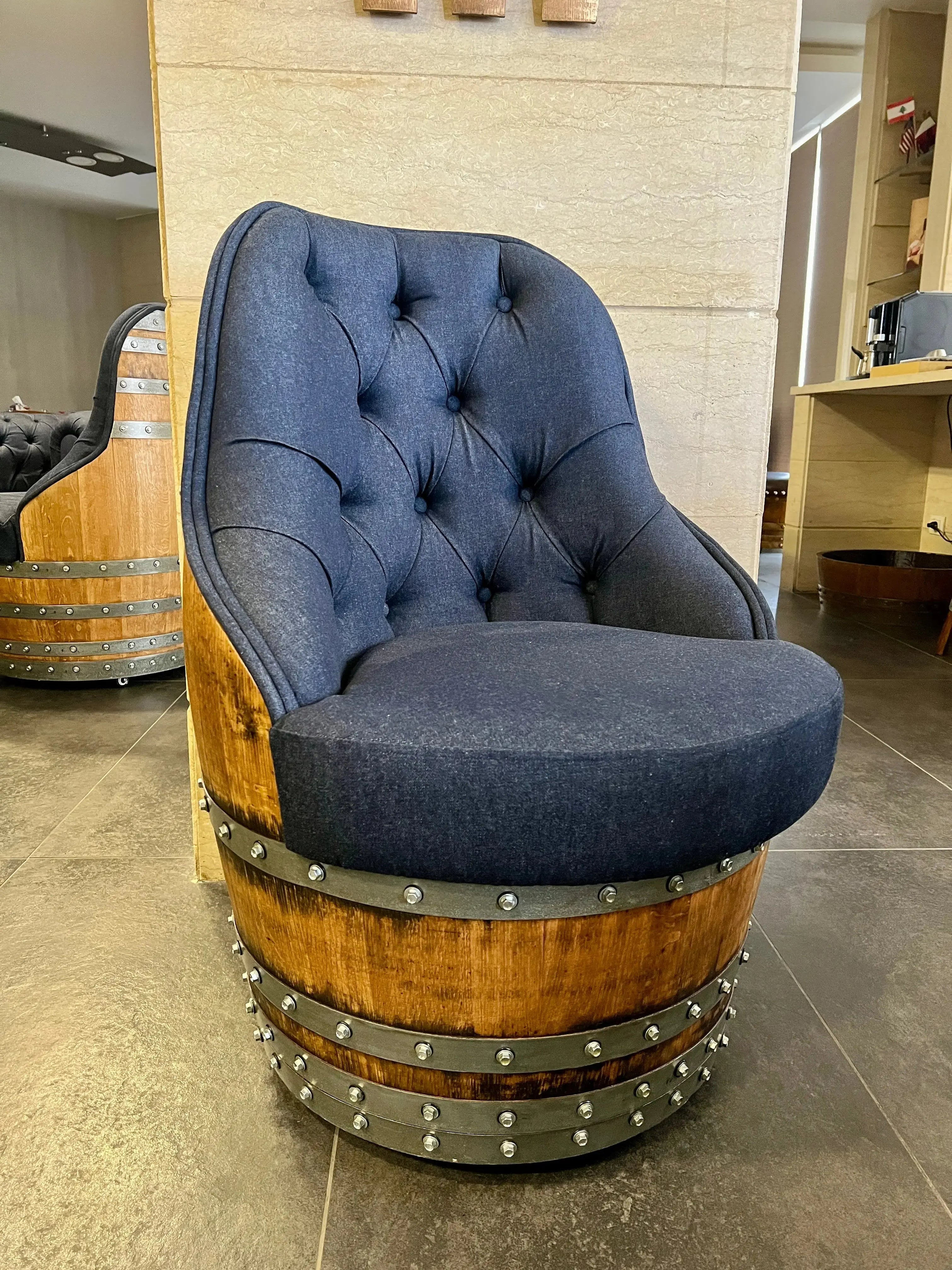 Luxury Captain Barrel Chair - Oak Wood Wine Barrels