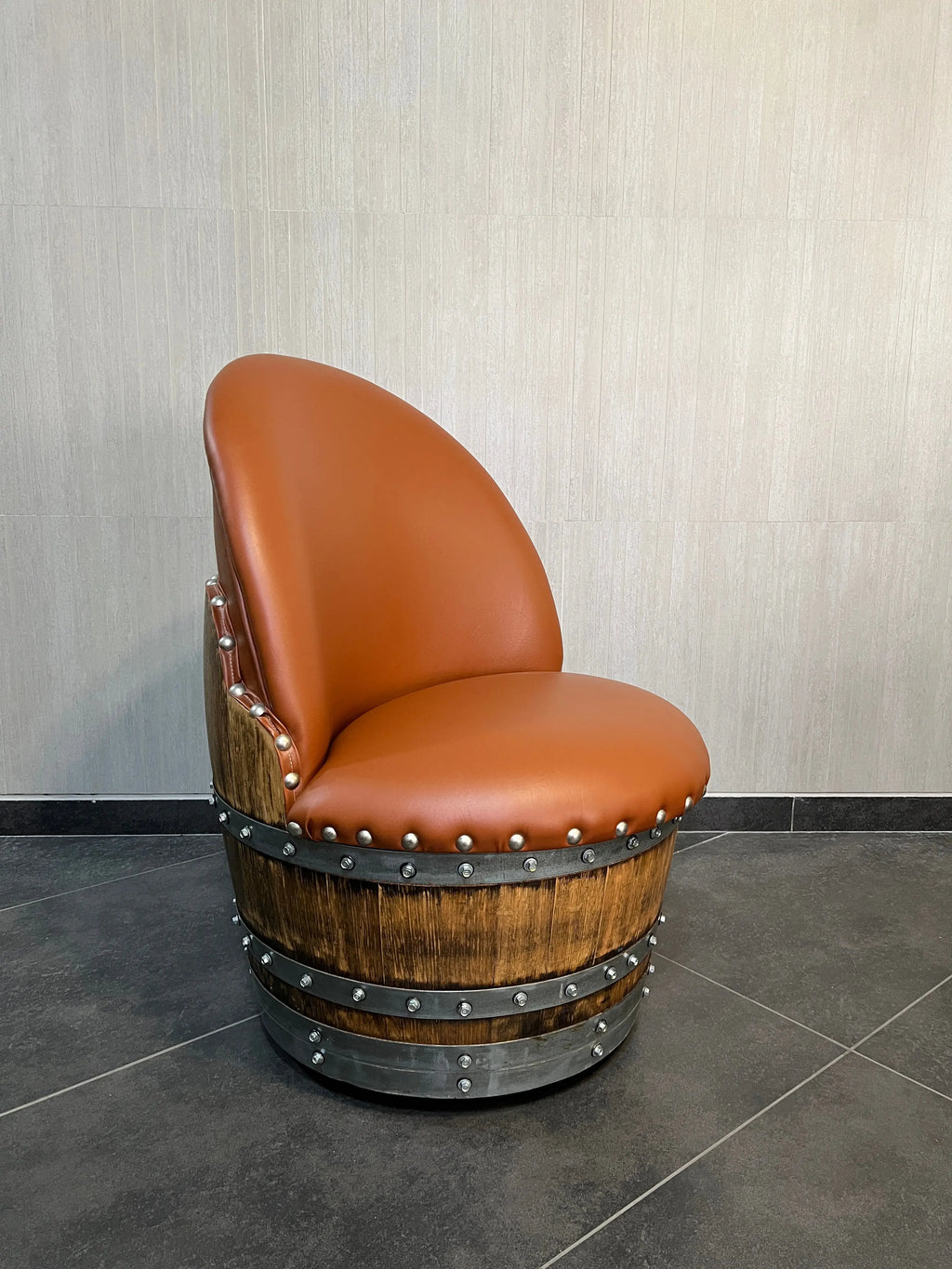 Rustic Brown Oak Barrel Chair, Handmade Wine and Whiskey Barrel Chair ...