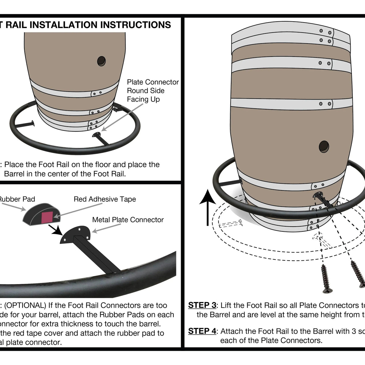 Barrel Foot Rail (Wine, Whiskey, Bourbon Barrel Compatible) - Oak Wood ...