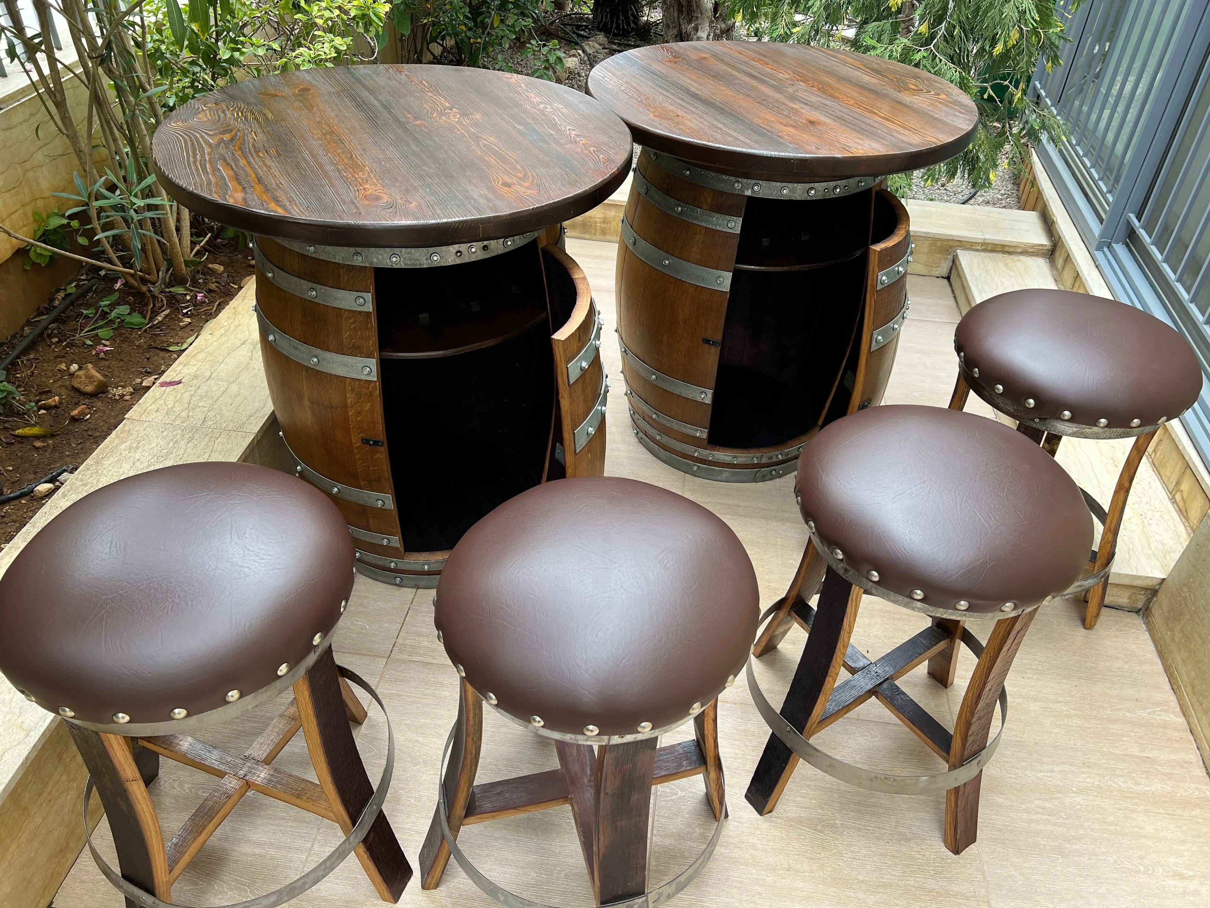 OBARREL Double Barrel Bar Cabinet Set - BARREL FURNITURE - Oak Wood ...