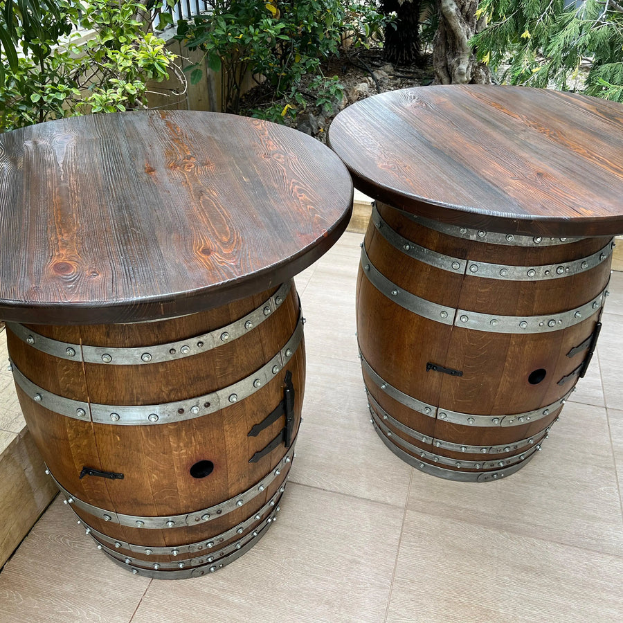 Double Barrel Bar Cabinet Set - Oak Wood Wine Barrels