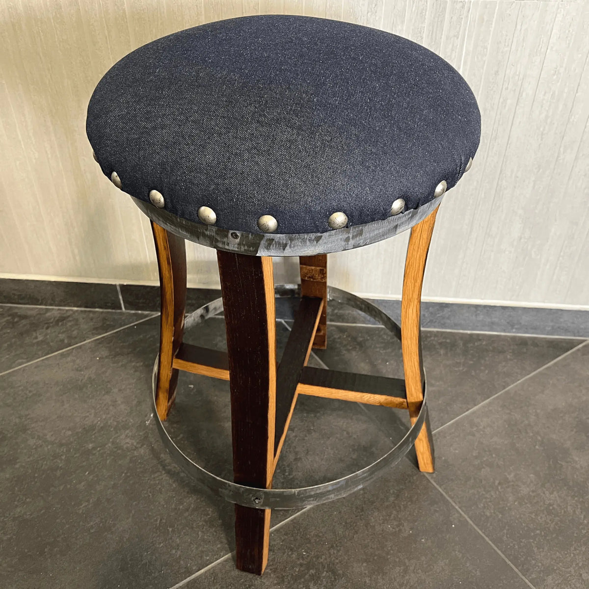 O Wine Barrel Stave Bar Stool - Blue Denim (Limited Colorway) - - Oak ...