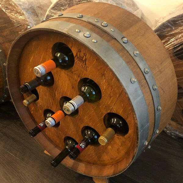 9-Bottle Wine Barrel Display Rack - Rustic Wine Barrel Furniture Stand ...