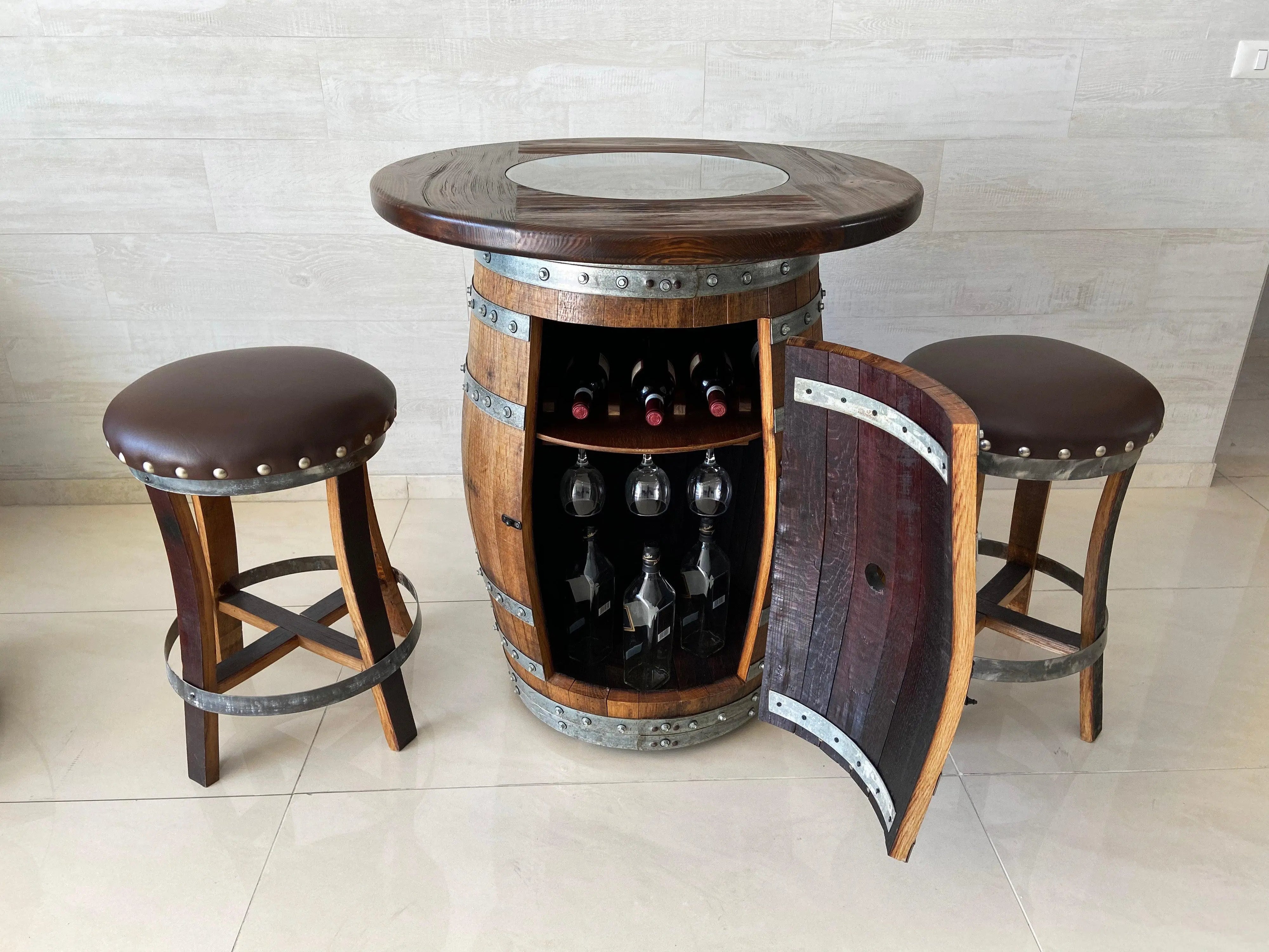 Full Multi-Use Barrel Bar Set - Oak Wood Wine Barrels