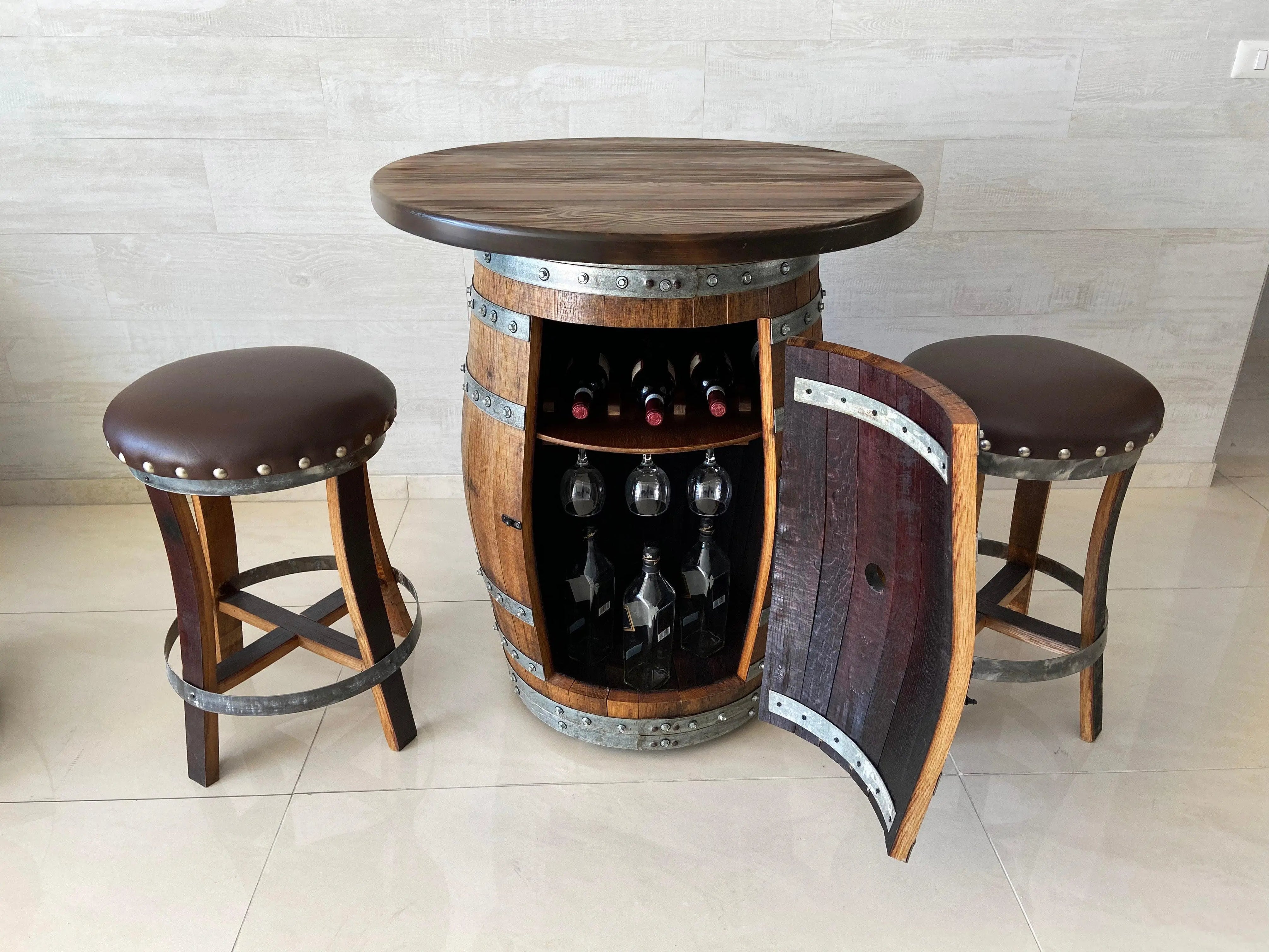 OBARREL Full Multi-Use Barrel Bar Set - BARREL FURNITURE - Oak Wood ...