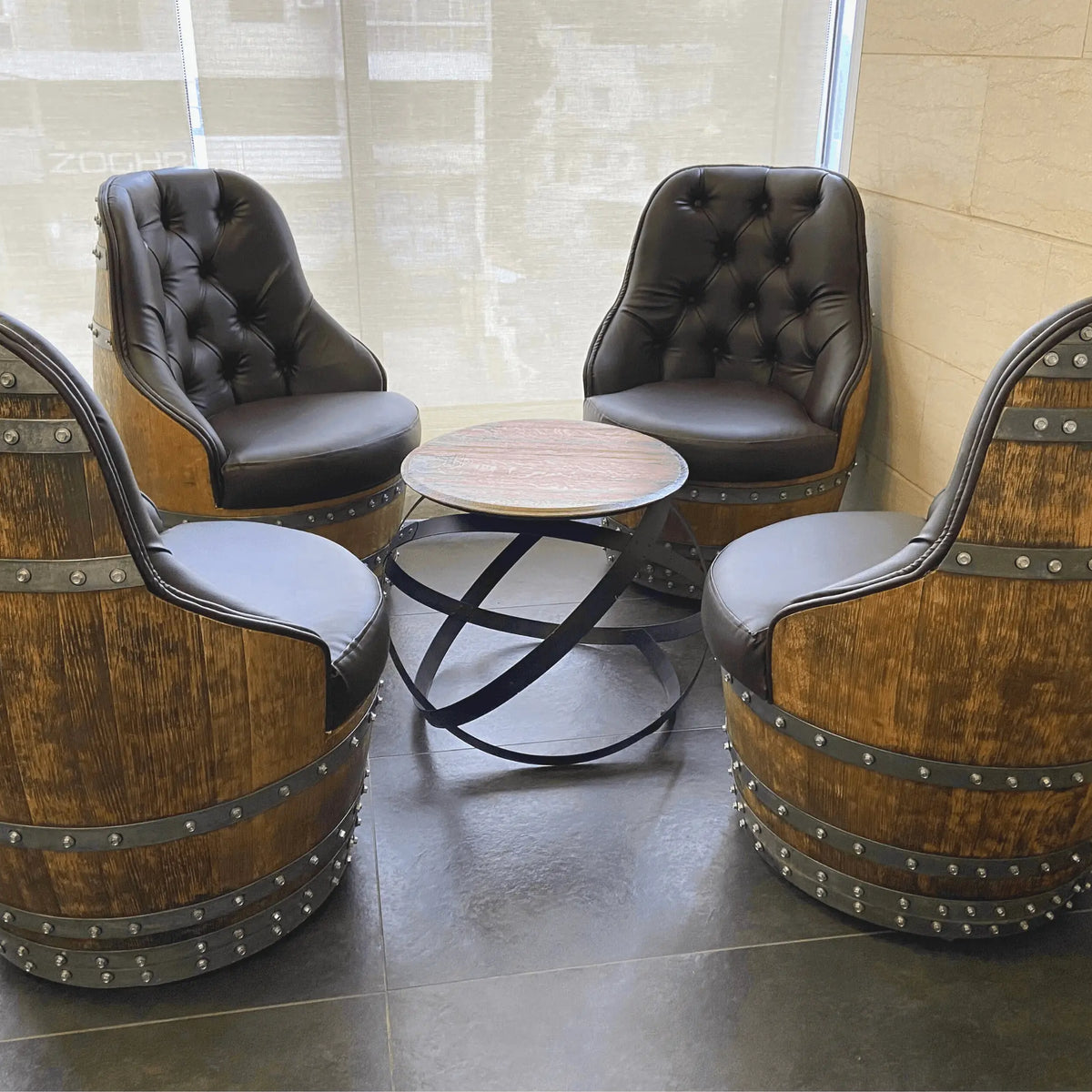 Luxury Captain Barrel Chair Set - Oak Wood Wine Barrels