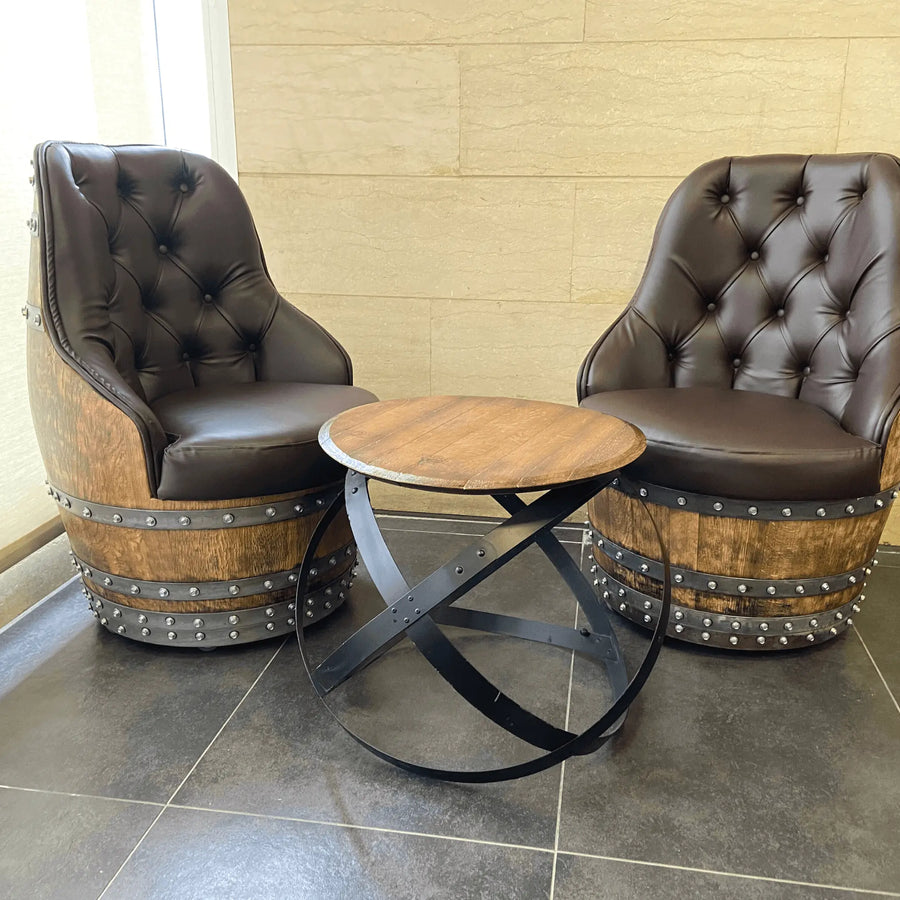 Luxury Captain Barrel Chair Set - Oak Wood Wine Barrels