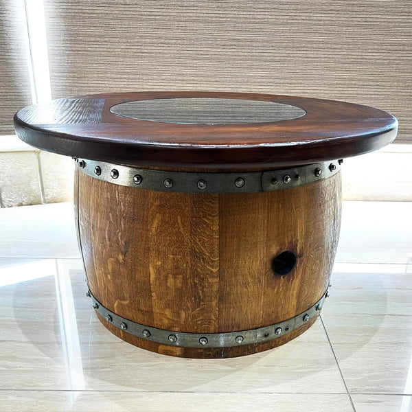 OBARREL Mid-Wine Barrel Table - -Glass - BARREL FURNITURE - Oak - Oak ...
