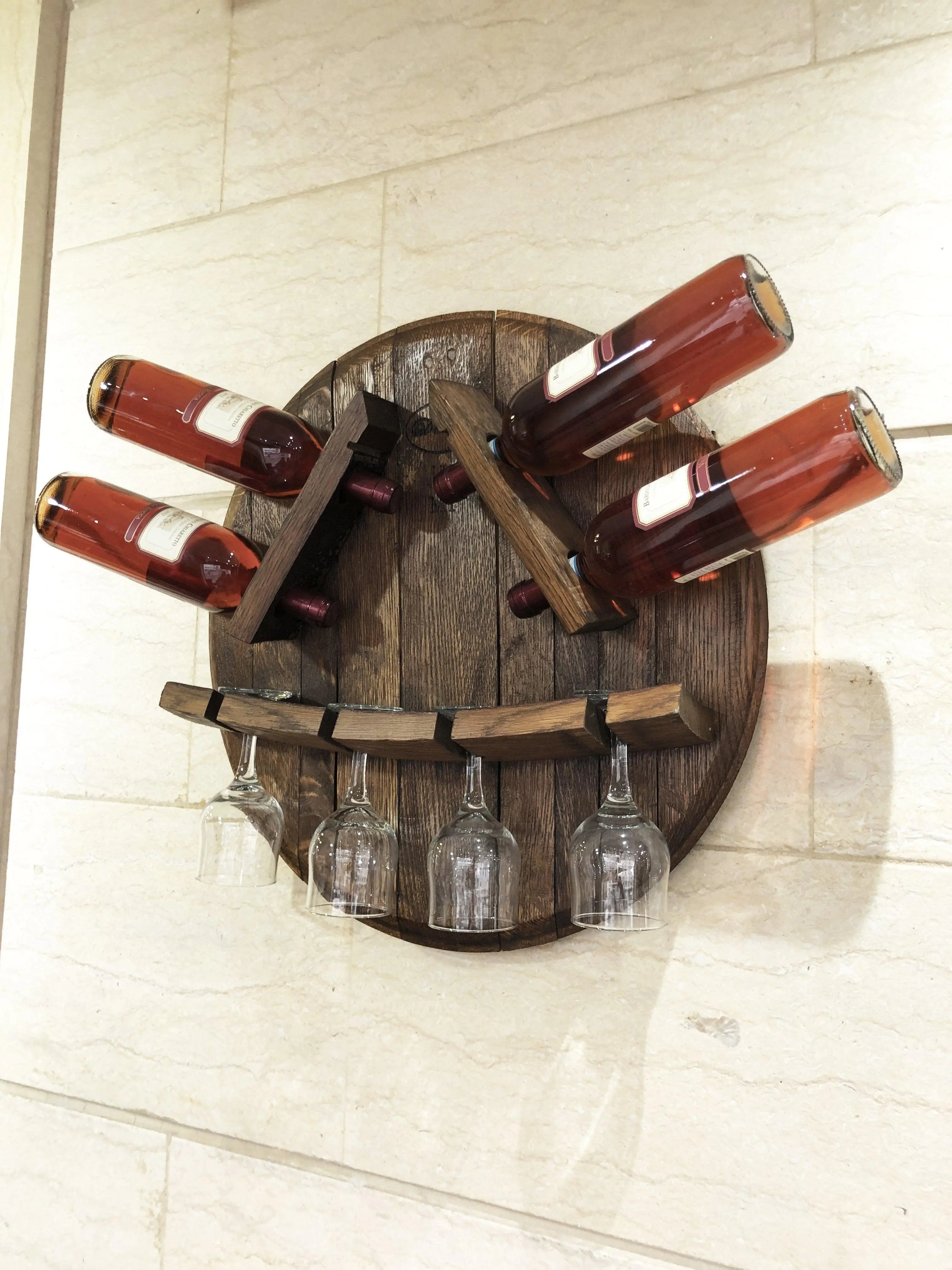 OBARREL Wine Barrel Head Bottle-Glass Display - BARREL FURNITURE - Oak ...