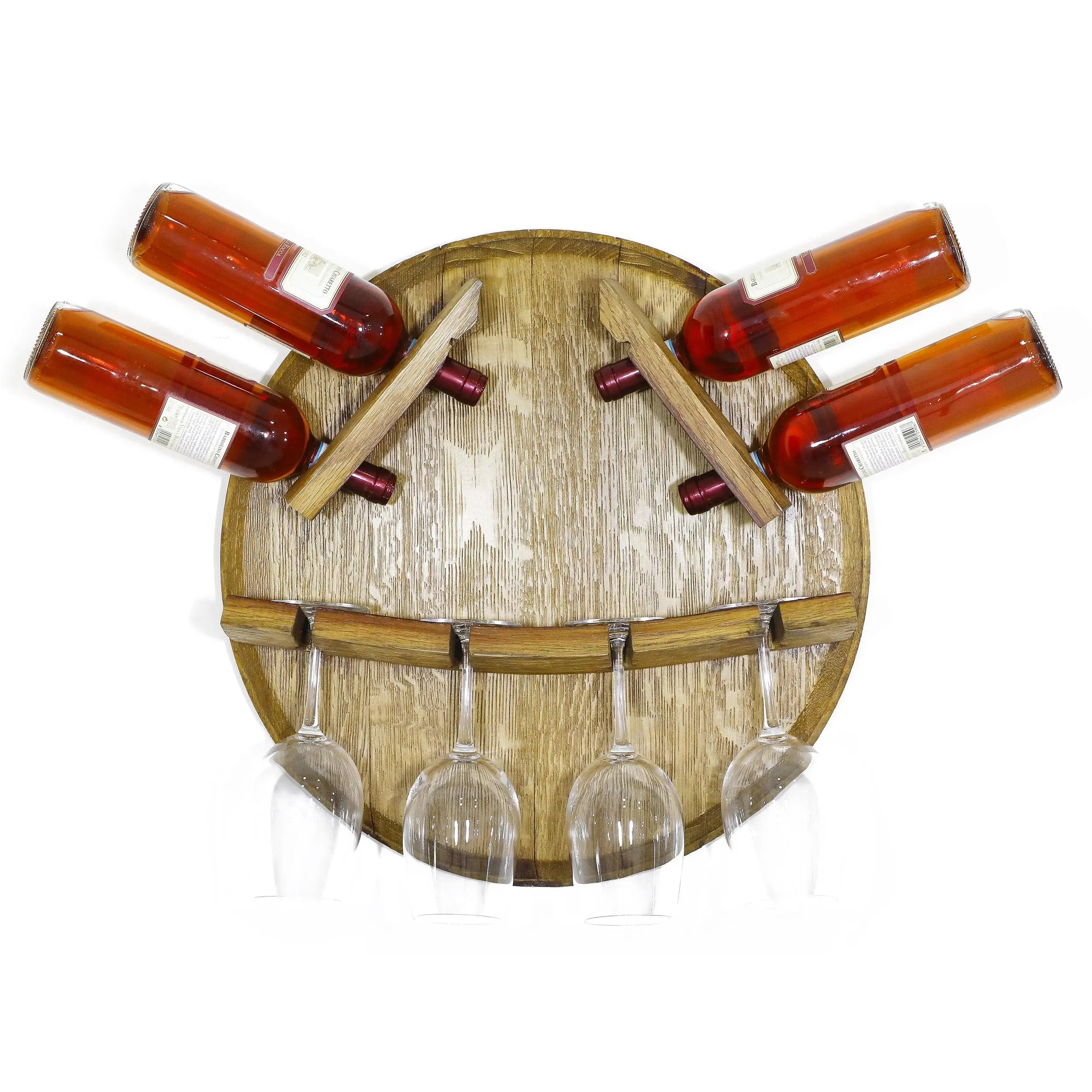 OBARREL Wine Barrel Head Bottle-Glass Display - BARREL FURNITURE - Oak ...
